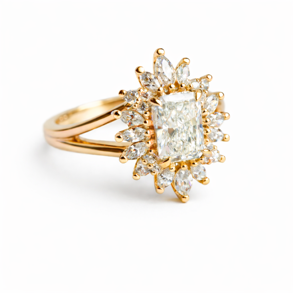 Lana | Radiant Cut Diamond Split Shank Halo Ring – Emi Conner Jewelry