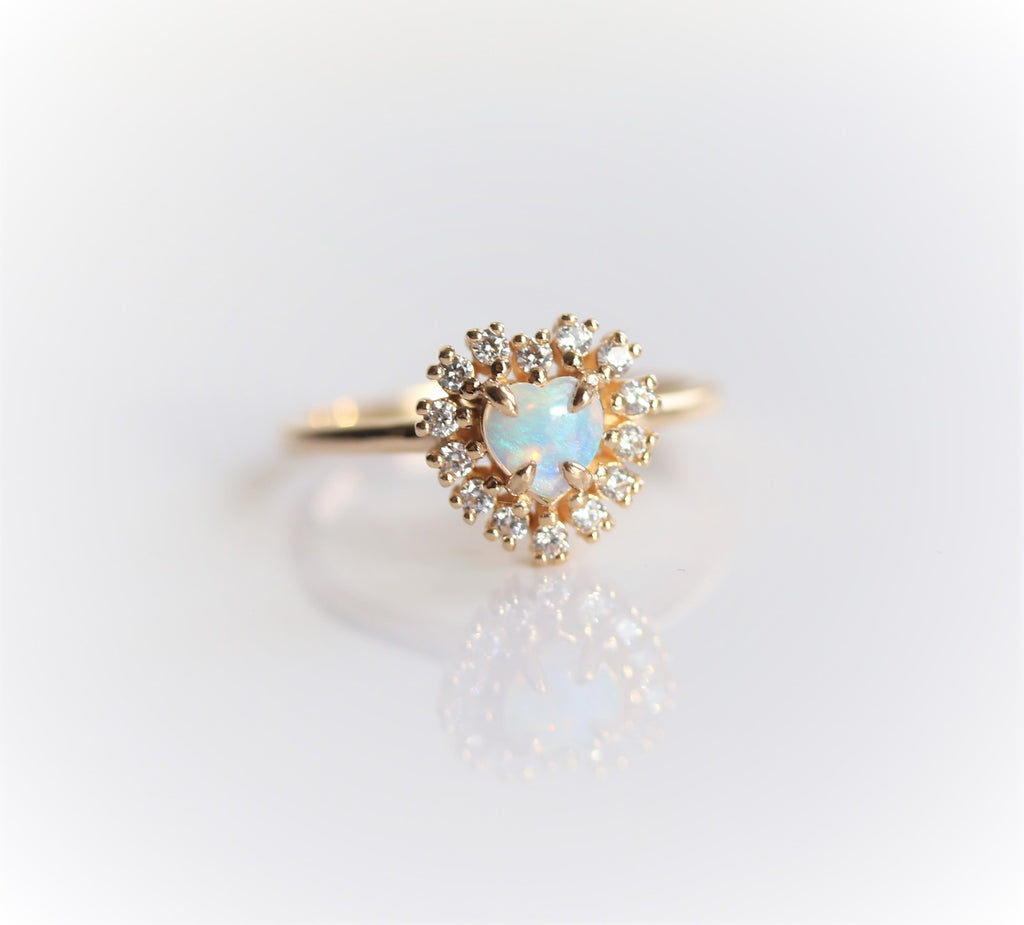 Emma | Heart Opal & Diamond Halo Ring – Emi Conner Jewelry